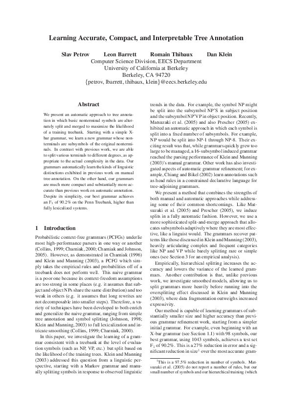 (PDF) Learning Accurate, Compact, and Interpretable Tree Annotation