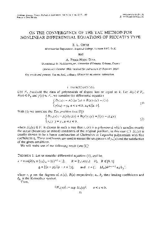 Pdf On The Convergence Of The Tau Method For Nonlinear Differential