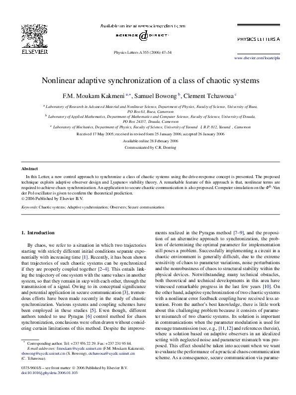 Pdf Synchronization Of Chaotic Systems A Generic Nonlinear Integrated Observer Based Approach