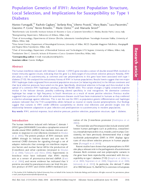 (PDF) Population genetics of IFIH1: ancient population structure, local ...