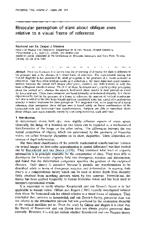 (PDF) Binocular perception of slant about oblique axes relative to a ...