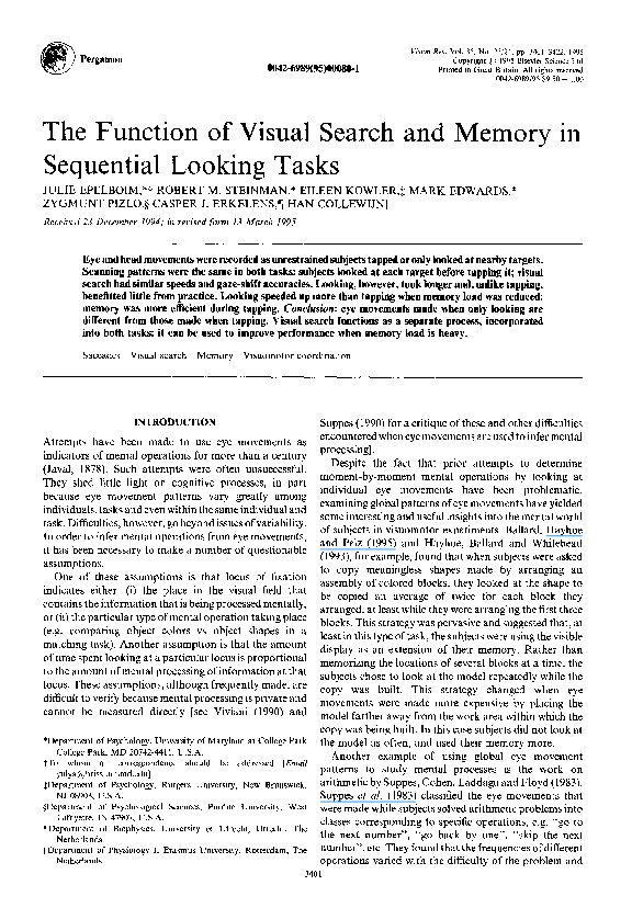 Pdf The Function Of Visual Search And Memory In Sequential Looking Tasks