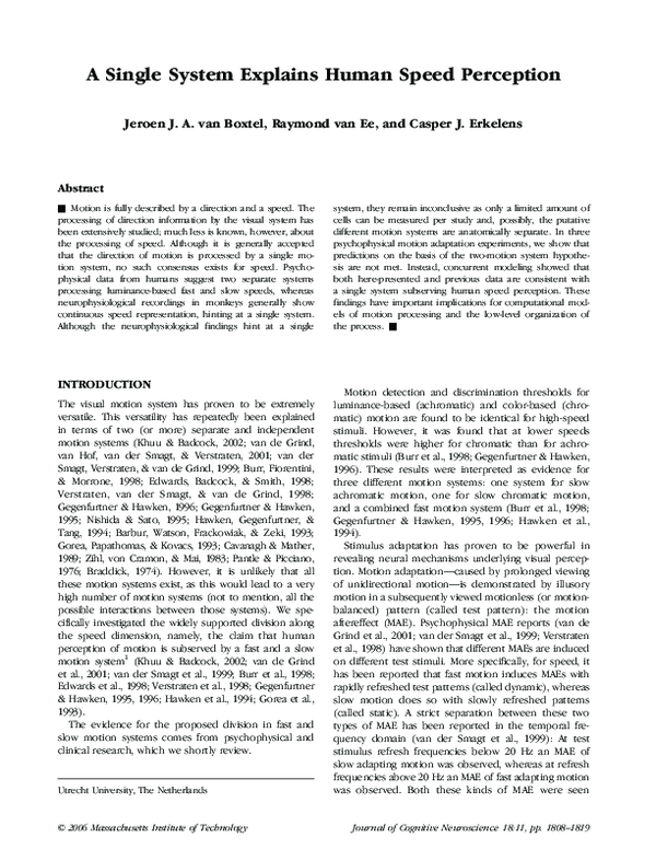 (PDF) A Single System Explains Human Speed Perception