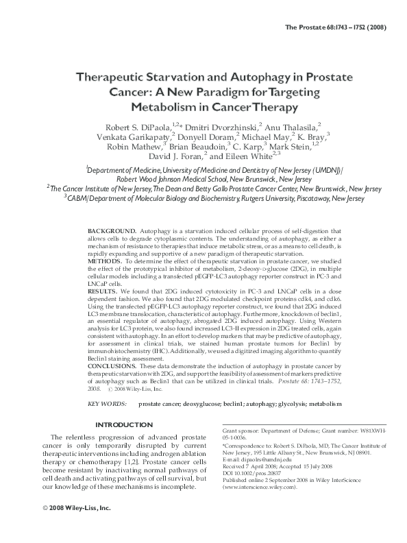 (PDF) Therapeutic starvation and autophagy in prostate cancer: A new ...