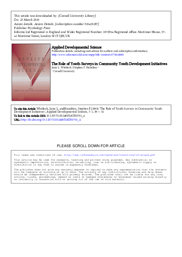 (PDF) The role of youth surveys in youth development initiatives