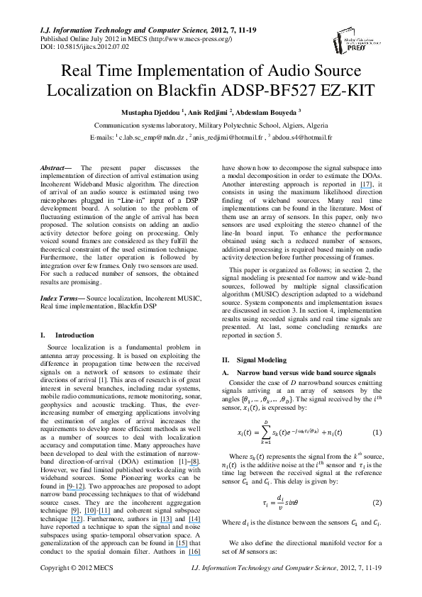 (PDF) Audio Source Localization with DSP Board
