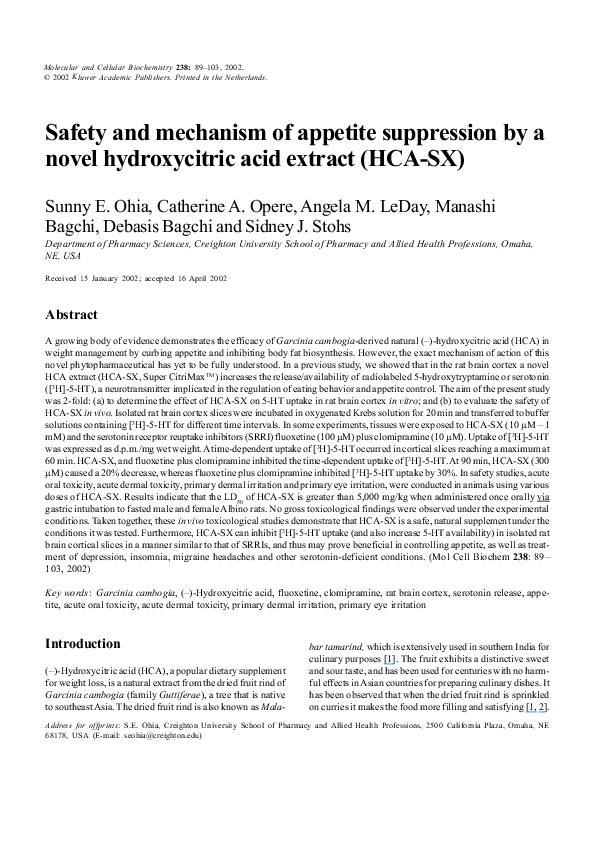 (PDF) Safety and mechanism of appetite suppression by a novel ...
