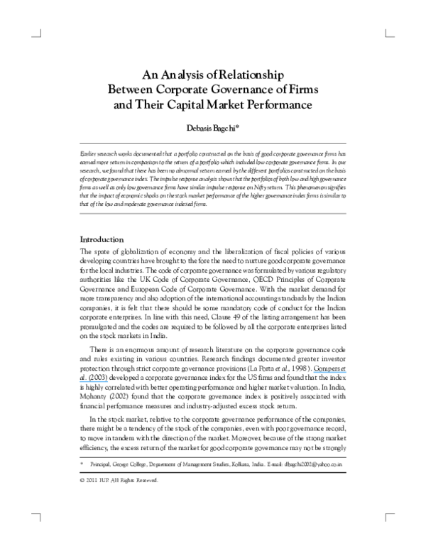 (PDF) An Analysis of Relationship between Corporate Governance of Firms and Their Capital Market ...