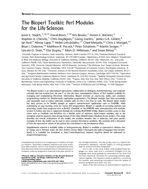 (PDF) The Bioperl Toolkit: Perl Modules for the Life Sciences