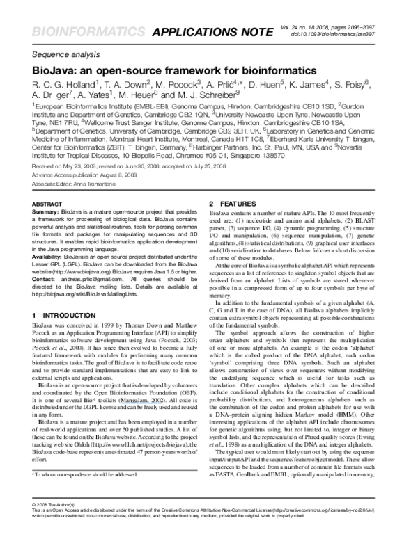 Pdf Biojava An Open Source Framework For Bioinformatics 4594