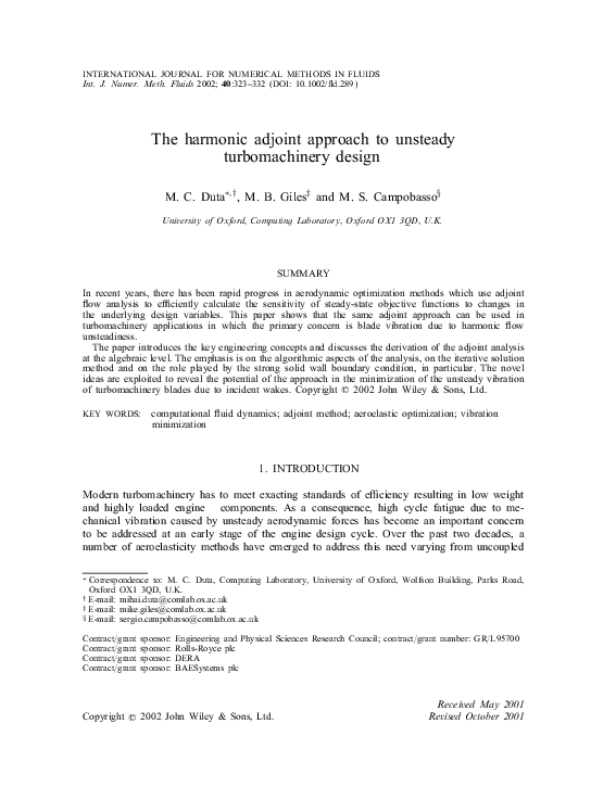 (PDF) The harmonic adjoint approach to unsteady turbomachinery design