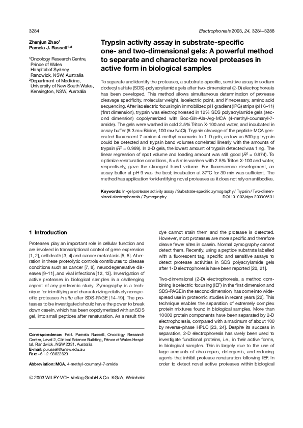 (PDF) Trypsin activity assay in substrate-specific one- and two ...