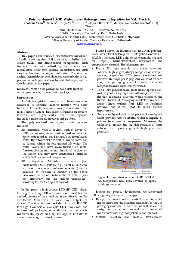 Pdf Polymer Based 2d 3d Wafer Level Heterogeneous Integration For Ssl Module