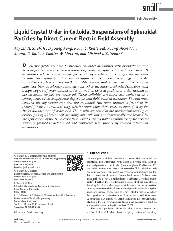 (PDF) Self-Assembly: Liquid Crystal Order in Colloidal Suspensions of ...