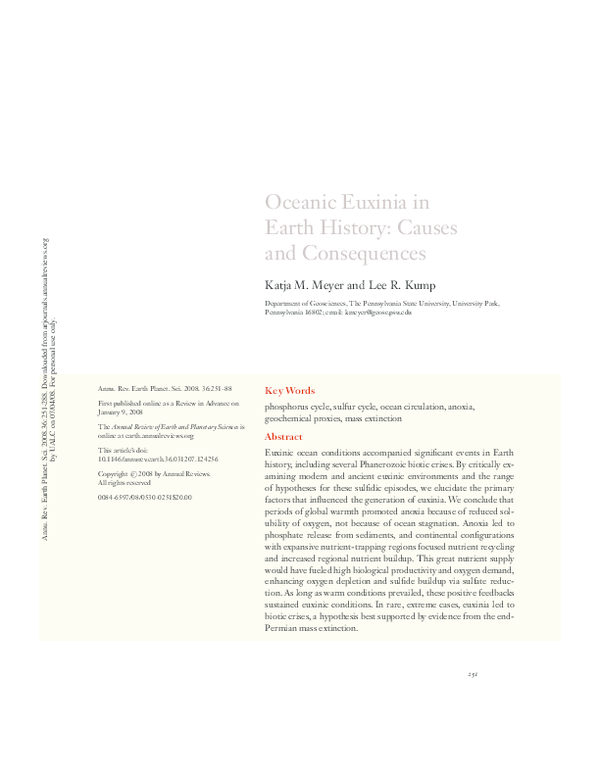 (PDF) Oceanic Euxinia in Earth History: Causes and Consequences