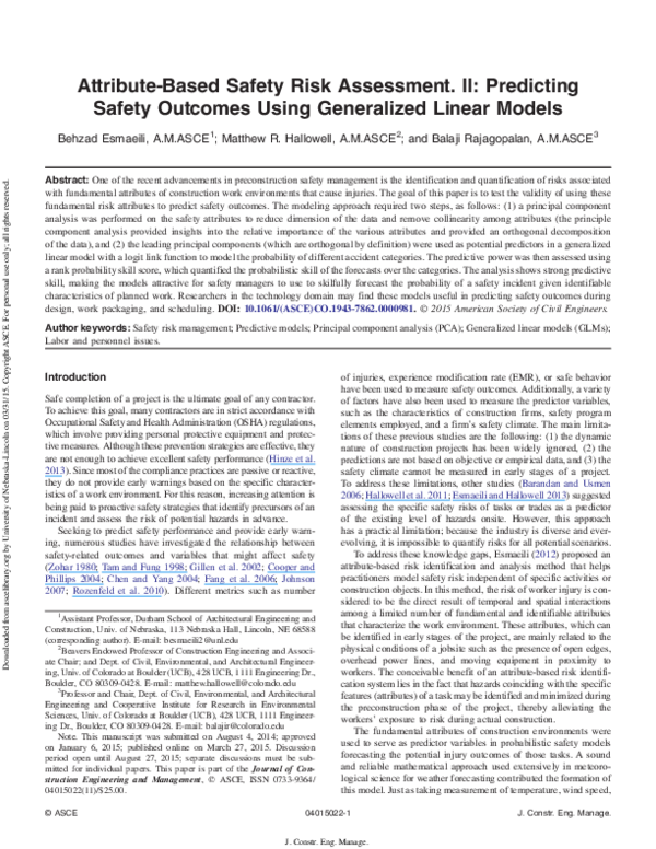 (PDF) Attribute-Based Safety Risk Assessment. II: Predicting Safety ...