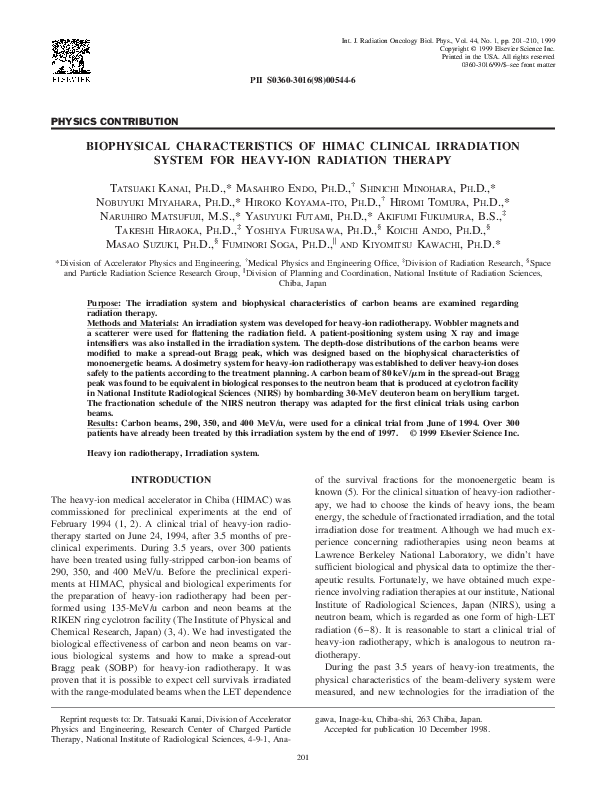 (PDF) Biophysical characteristics of HIMAC clinical irradiation system ...