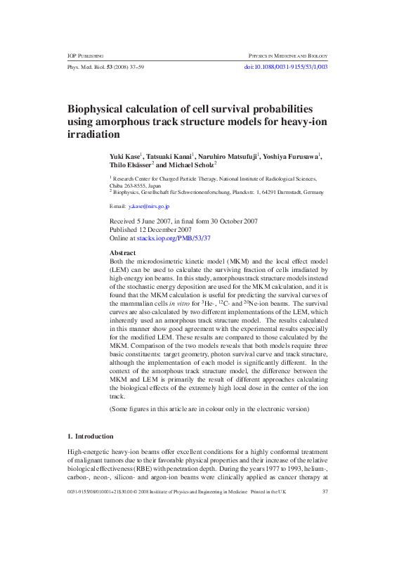 (PDF) Biophysical calculation of cell survival probabilities using ...