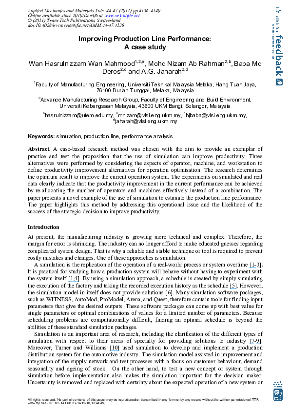 (PDF) Improving Production Line Performance: A Case Study