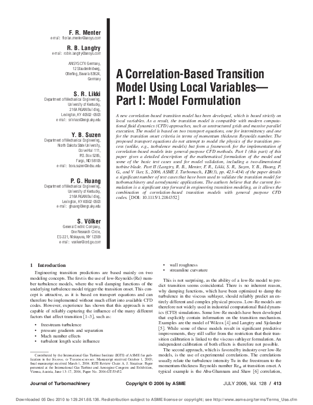 Pdf A Correlation Based Transition Model Using Local Variables—part Ii Test Cases And