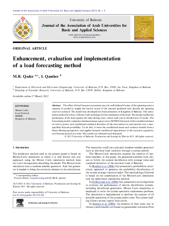 Pdf Enhancement Evaluation And Implementation Of A Load Forecasting Method Isa Qamber