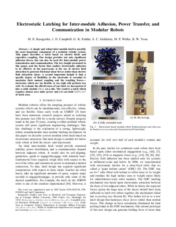 (PDF) Electrostatic latching for inter-module adhesion, power transfer, and communication in ...