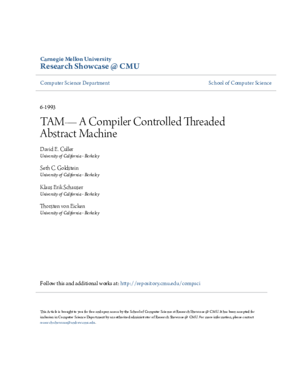(PDF) TAM - A Compiler Controlled Threaded Abstract Machine