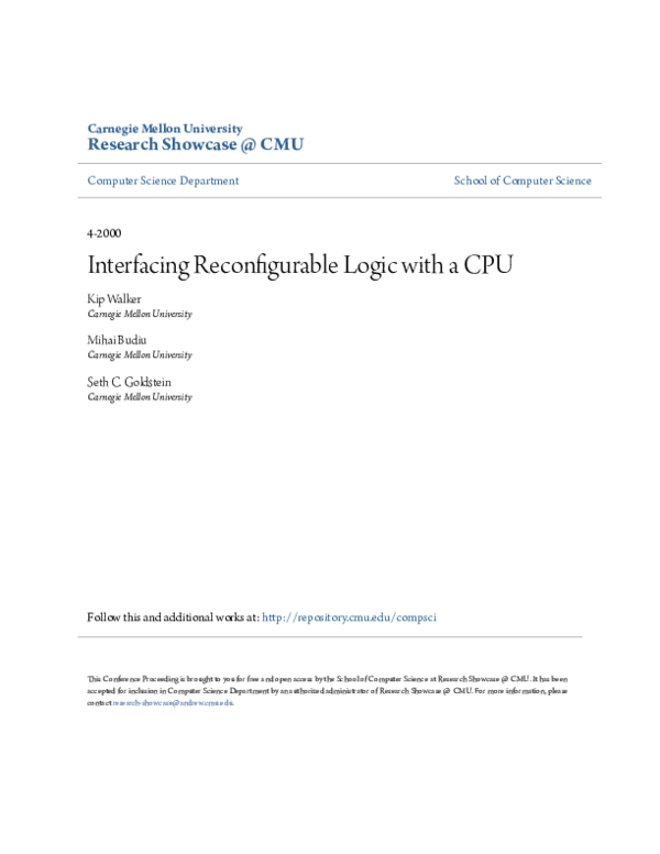 Pdf Interfacing Reconfigurable Logic With A Cpu