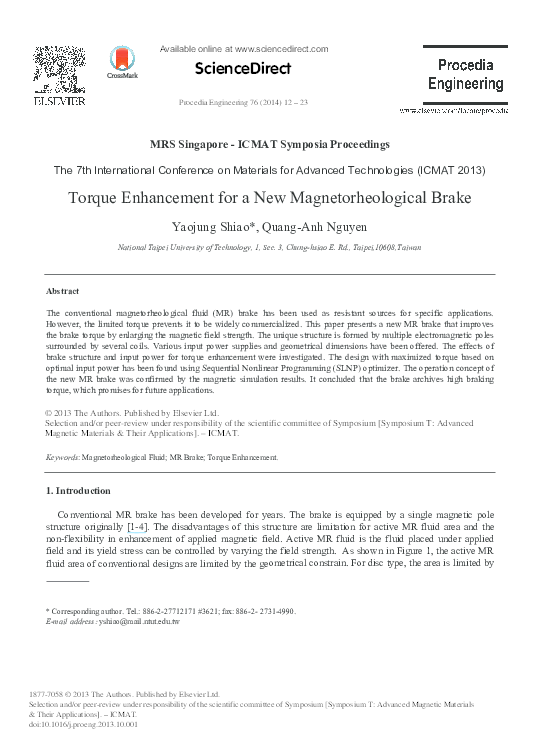 (PDF) Torque Enhancement for a New Magnetorheological Brake