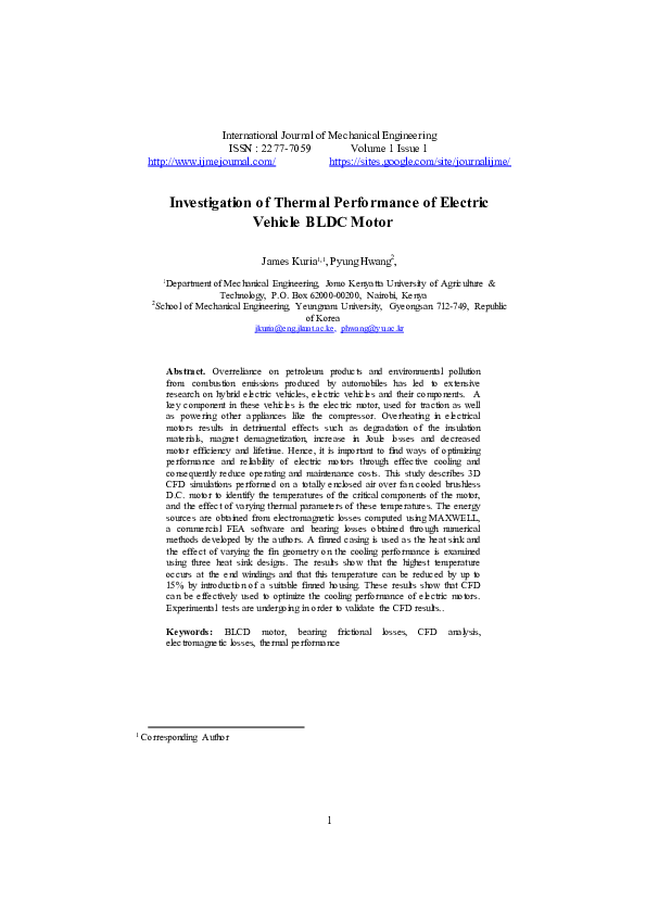 (PDF) Investigation of Thermal Performance of Electric Vehicle BLDC ...