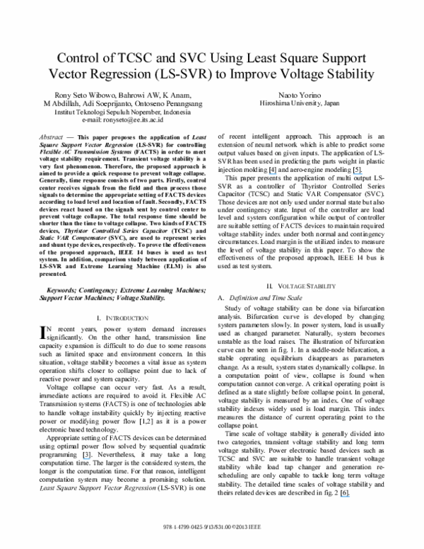 Pdf Control Of Tcsc And Svc Using Least Square Support Vector Regression Ls Svr To Improve
