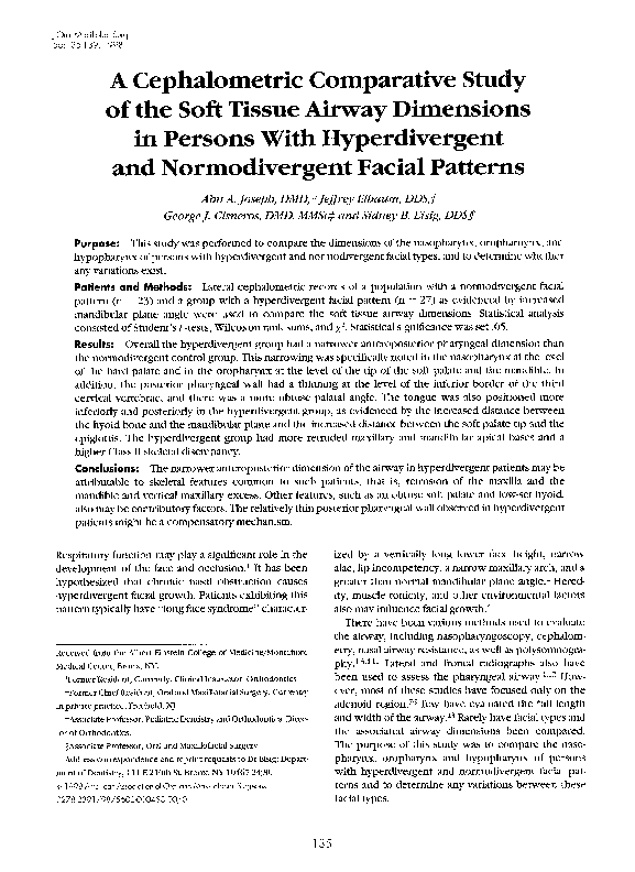 (PDF) A cephalometric comparative study of the soft tissue airway dimensions in persons with ...