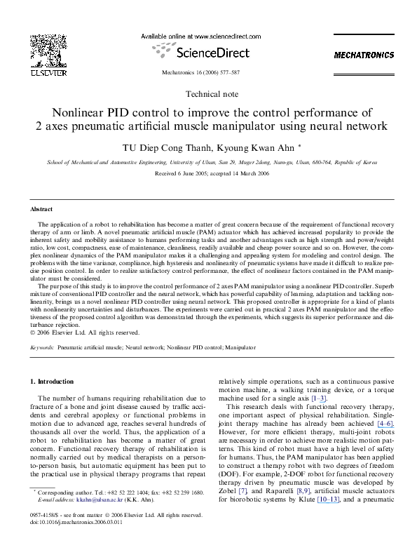 (PDF) Nonlinear PID control to improve the control performance of 2 axes pneumatic artificial ...