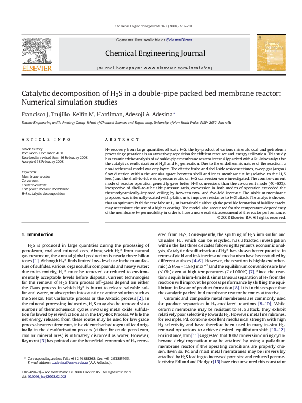 (PDF) Catalytic decomposition of H2S in a double-pipe packed bed ...