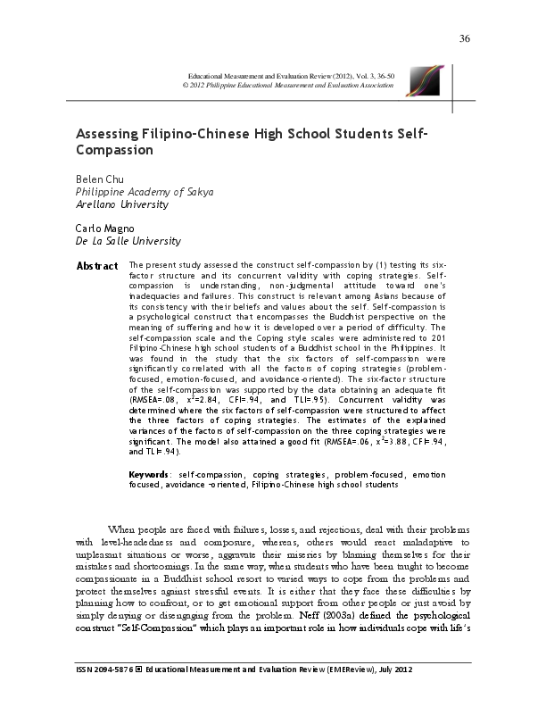 (PDF) Assessing Filipino-Chinese High School Students Self- Compassion