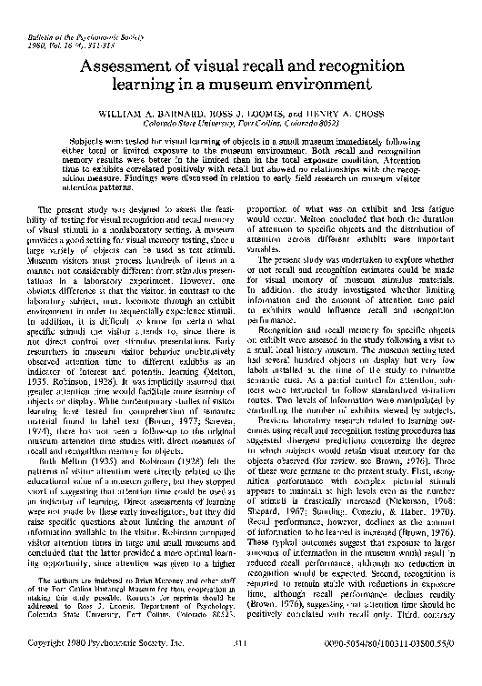 (PDF) Assessment of visual recall and recognition learning in a museum ...