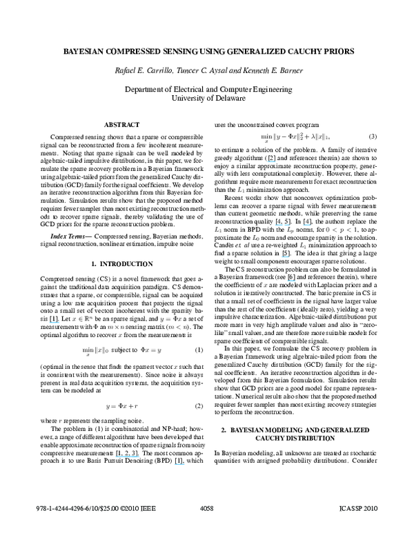 (PDF) Bayesian compressed sensing using generalized Cauchy priors