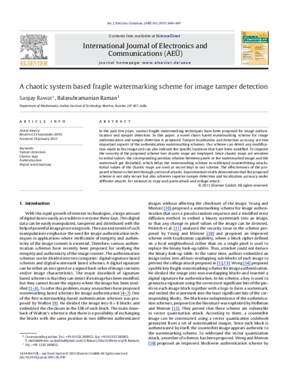 (PDF) A chaotic system based fragile watermarking scheme for image tamper detection