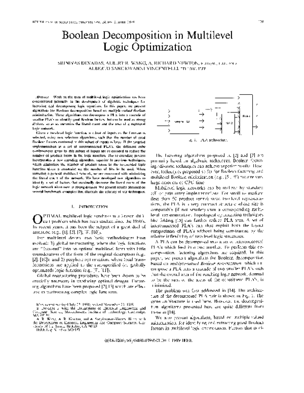 (PDF) Boolean decomposition in multilevel logic optimization