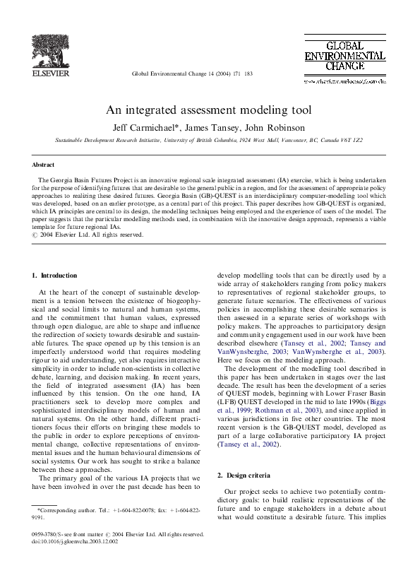 (PDF) An integrated assessment modeling tool