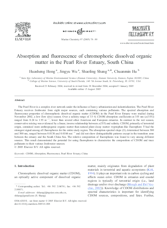 (PDF) Absorption and fluorescence of chromophoric dissolved organic matter in the Pearl River ...