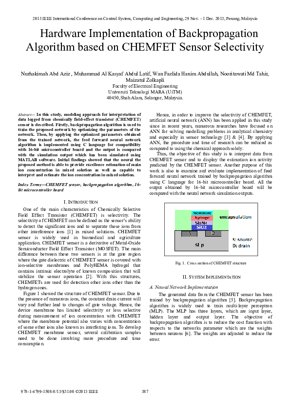 (PDF) Hardware implementation of backpropagation algorithm based on CHEMFET sensor selectivity