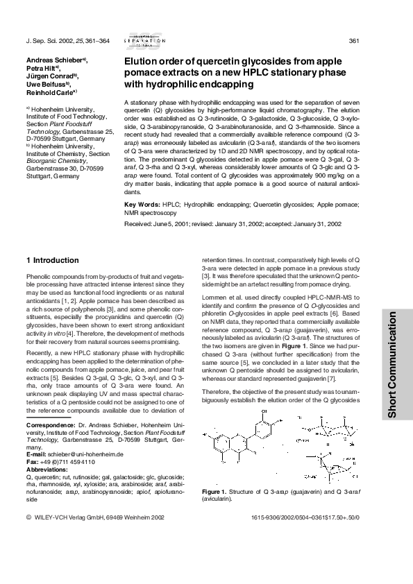 (PDF) Elution order of quercetin glycosides from apple pomace extracts ...