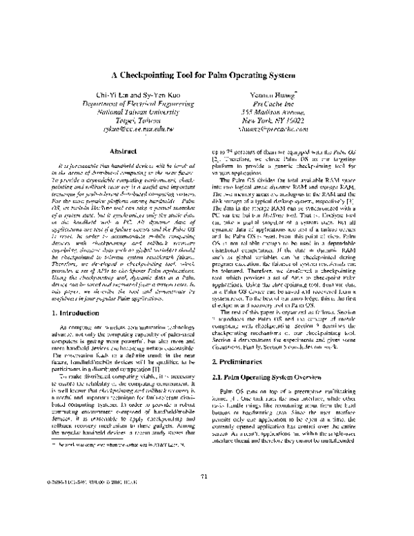 (PDF) A checkpointing tool for Palm operating system