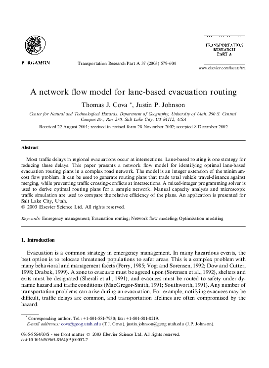 (PDF) A network flow model for lane-based evacuation routing