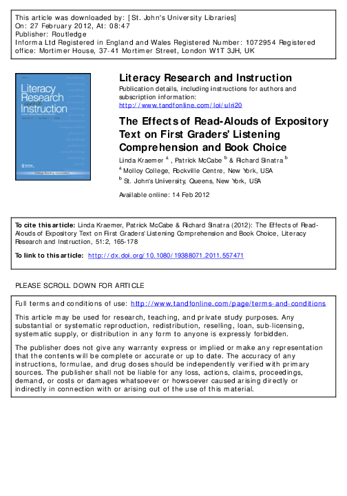 (PDF) The Effects of Read-Alouds of Expository Text on First Graders ...