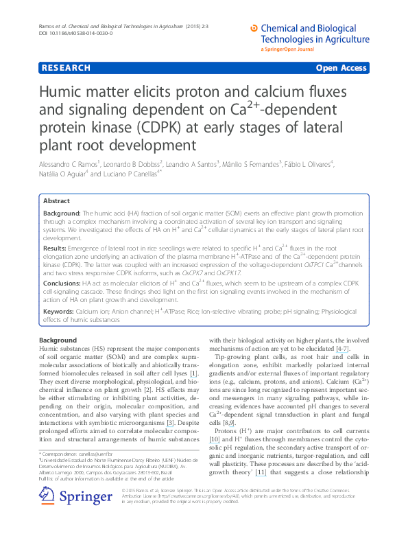 (PDF) Humic matter elicits proton and calcium fluxes and signaling ...