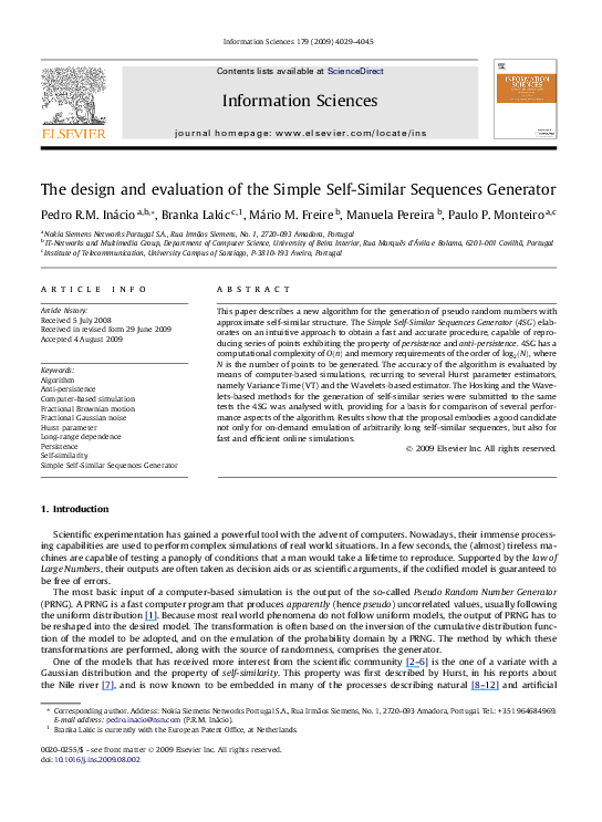 (PDF) The design and evaluation of the Simple Self-Similar Sequences Generator