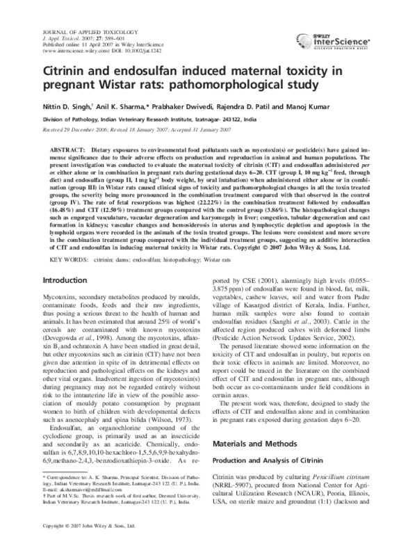 (PDF) Citrinin and endosulfan induced maternal toxicity in pregnant ...