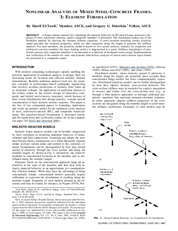(PDF) Nonlinear Analysis of Mixed Steel-Concrete Frames. I: Element Formulation